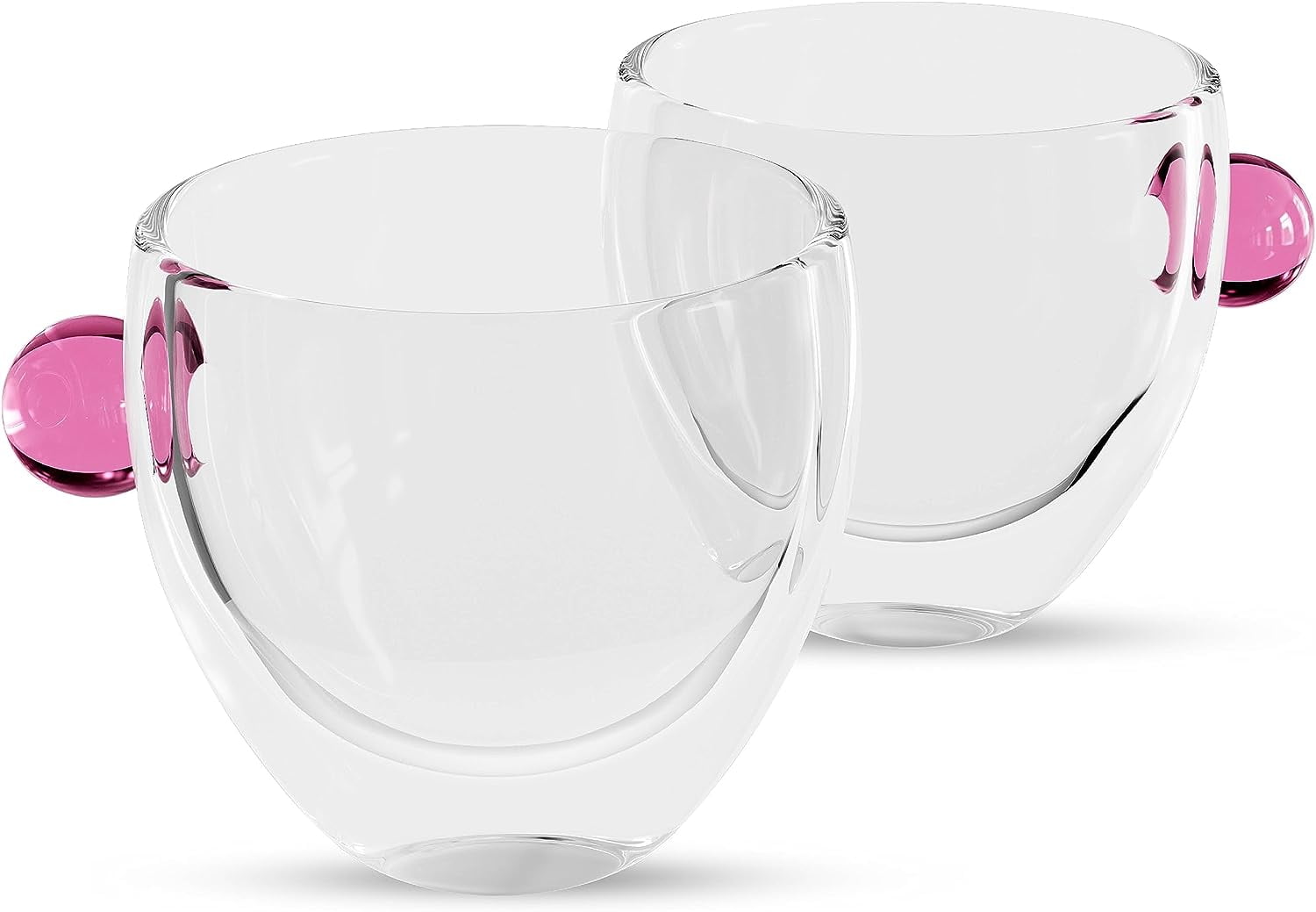 Elle Decor Set of 2 Double Wall Glass Coffee Mugs with Colored Handle ...