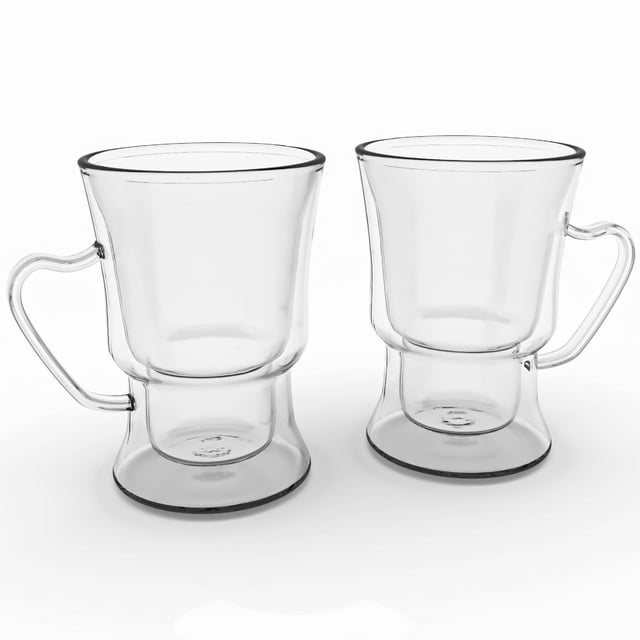 Elle Decor Set of 2 Double Wall Glass Mugs, 8-Oz Coffee Mug Heat ...