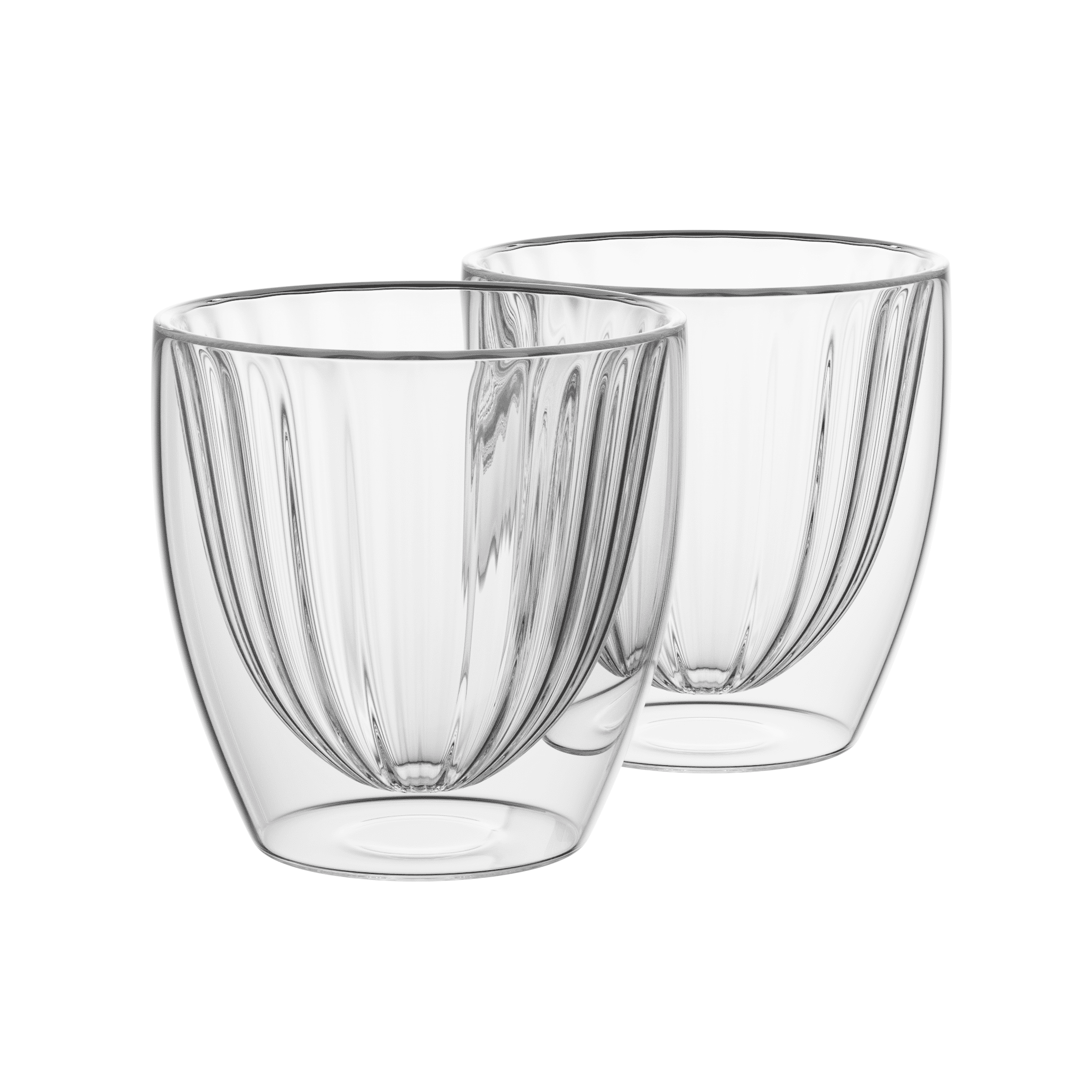 Elle Decor Set of 2 Ribbed Double Wall Coffee Cups, 8 Oz, Clear ...