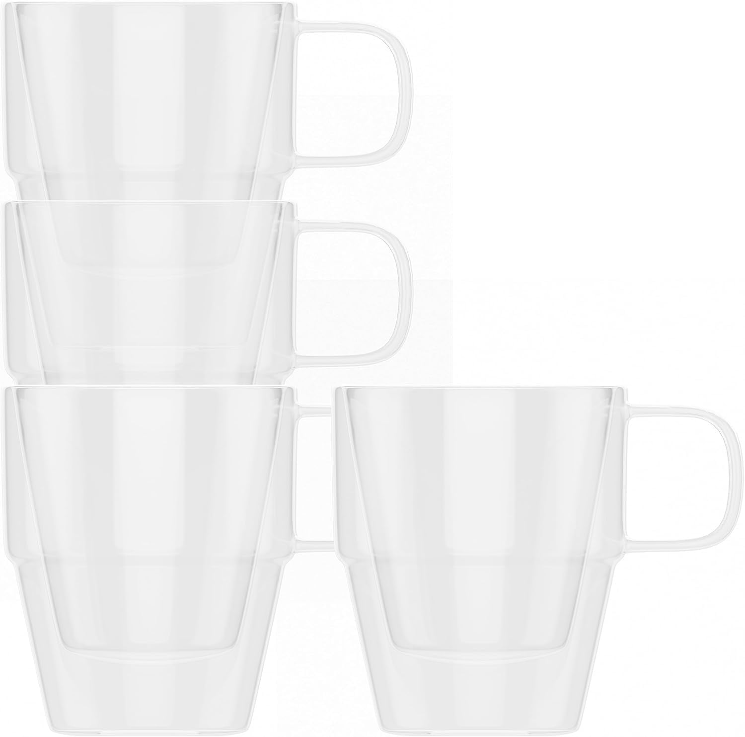 Elle Decor Set of 4 Double Wall Clear Coffee Cups, 5-Oz Stacking ...