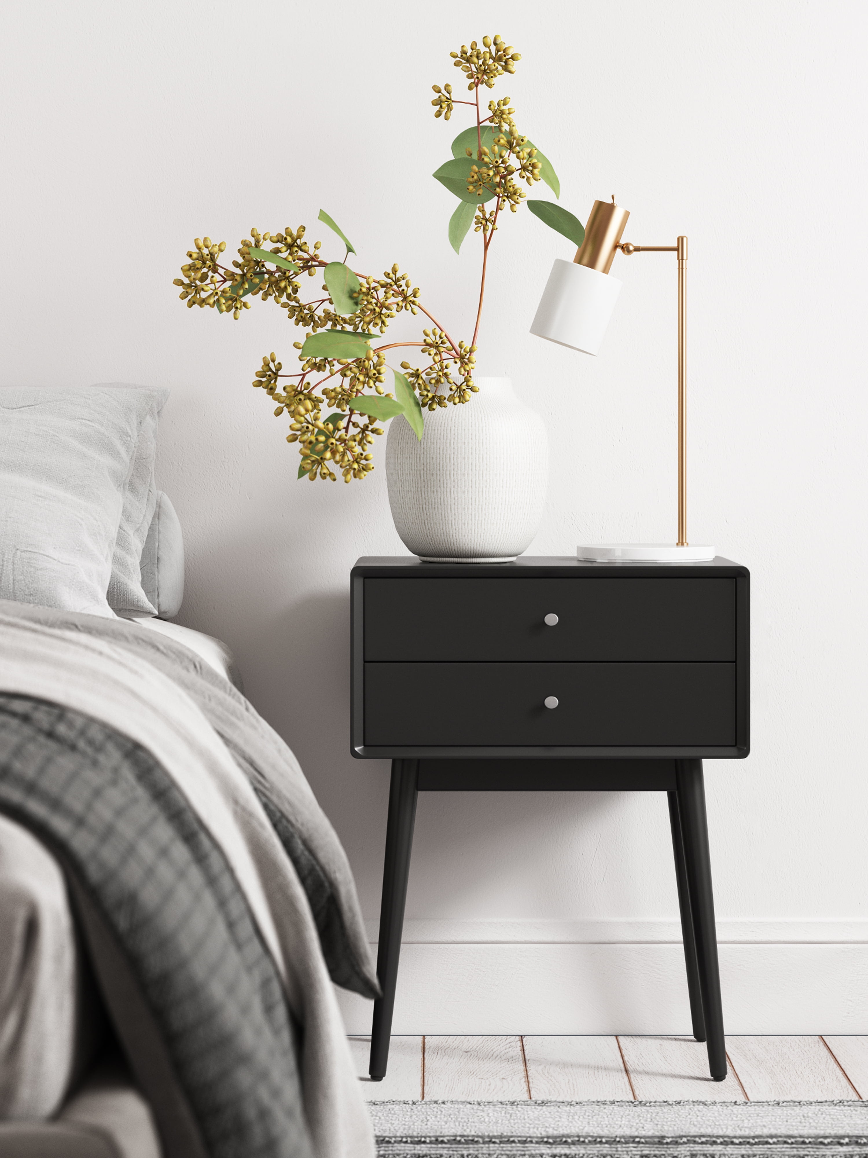 Elle Decor Stephanie Modern Square Accent Table with 2 Drawers, Black ...