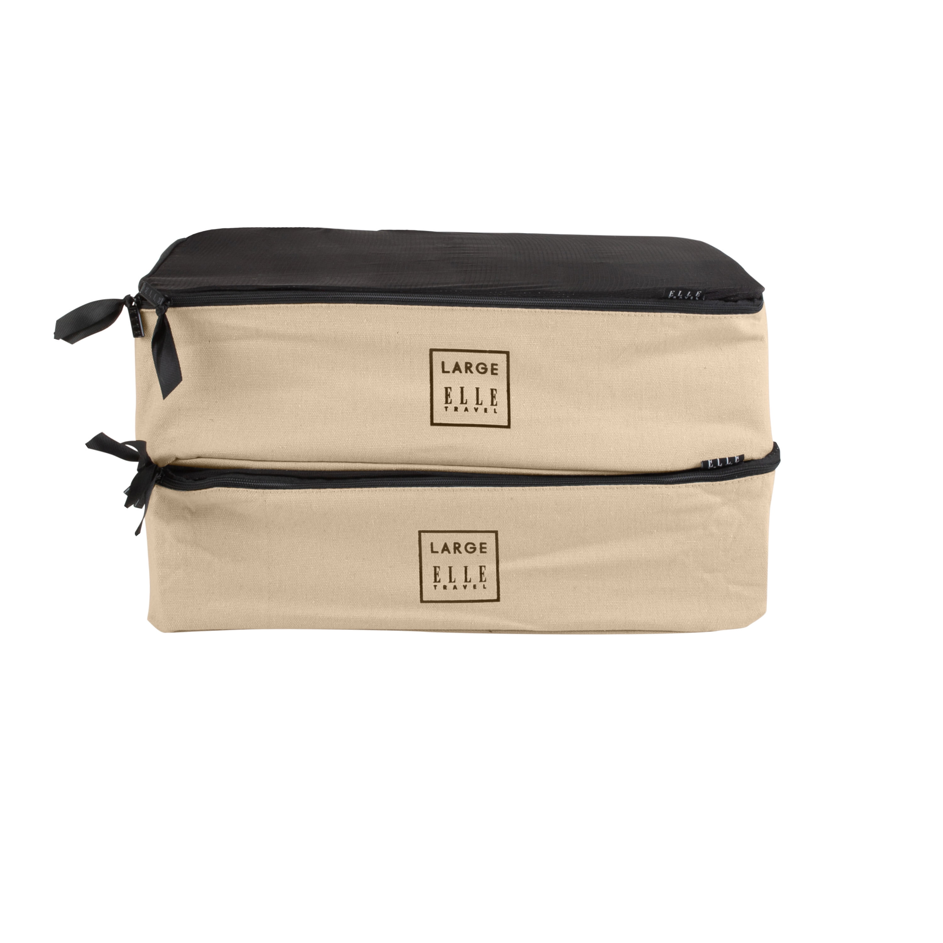 ELLE Paris Travel 2 Pack Large Canvas Rectangle Packing Cubes in Ivory ...