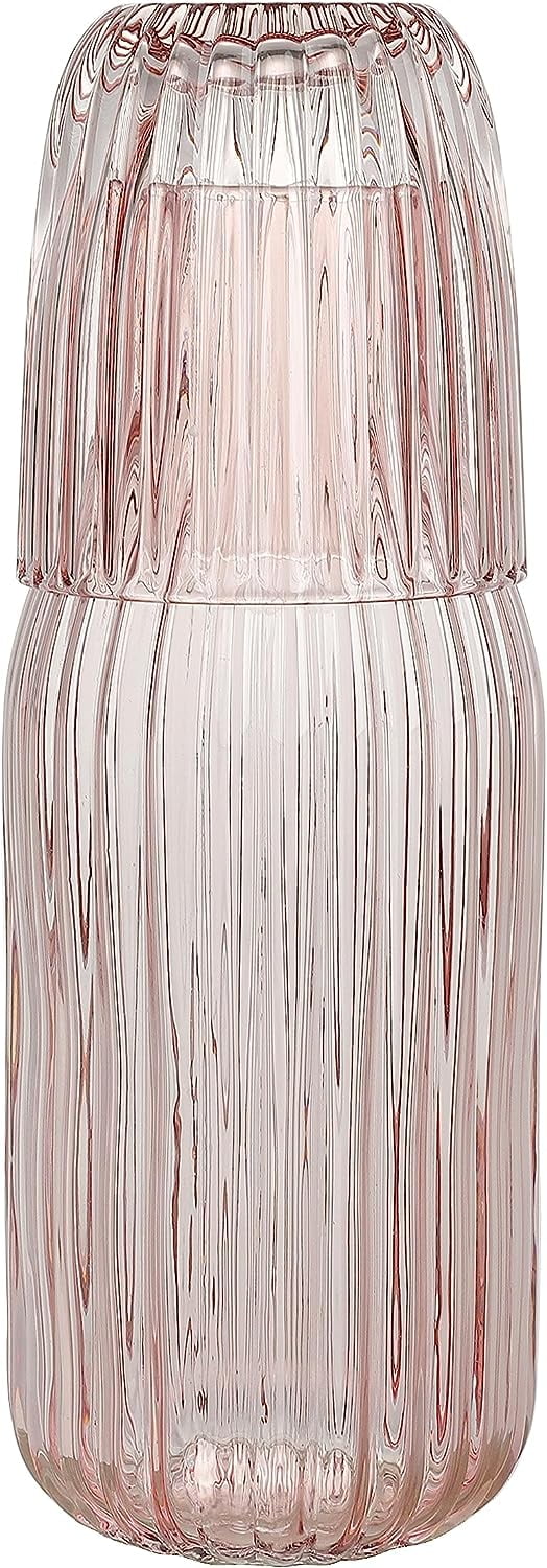 Elle decor Ribbed Bedside Water Carafe with Tumbler Set, Ribbed Glass ...