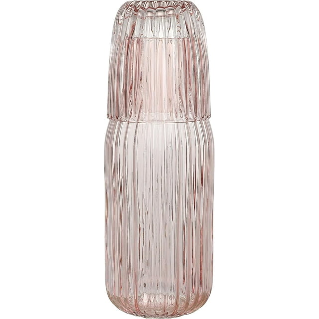 Elle decor Ribbed Bedside Water Carafe with Tumbler Set, Ribbed Glass ...