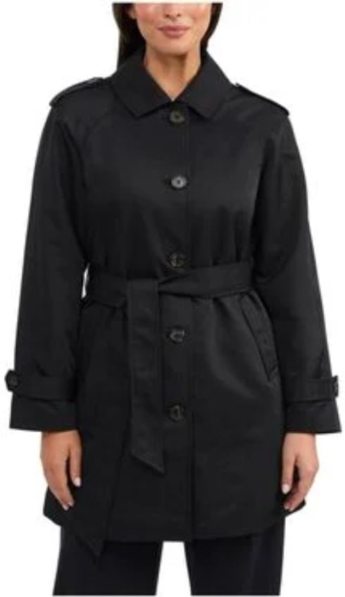 Ellen Tracy BLACK Women's Coated Gab Trench w/ Polyfill Insulation, US ...