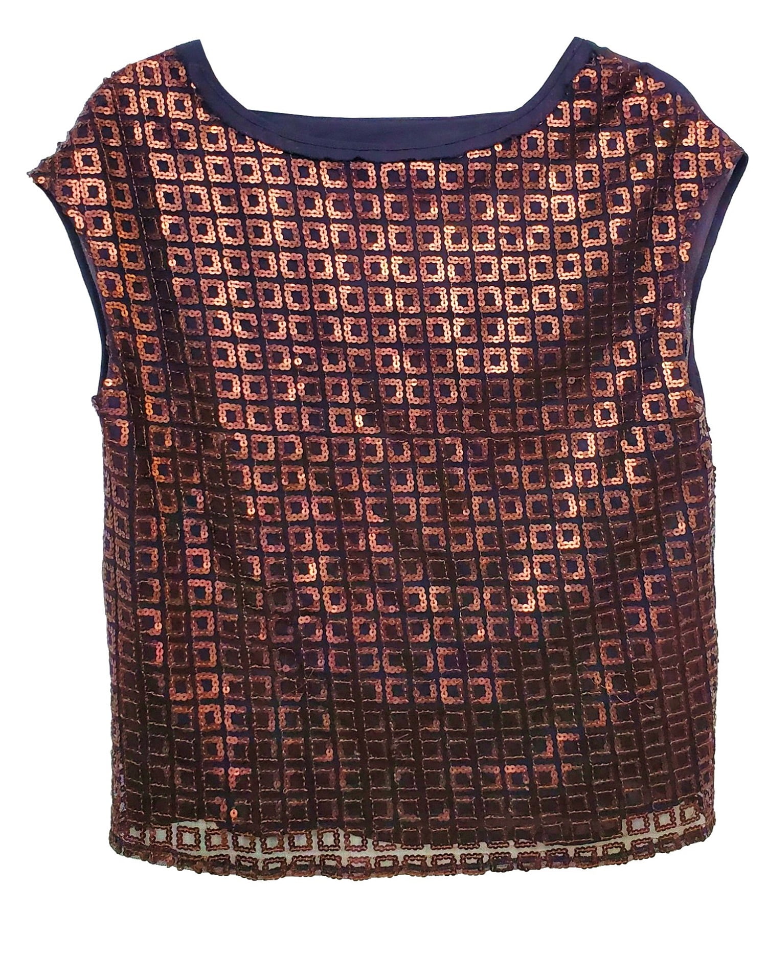Ellen Tracy Bronze Sequined, Sheer, Boat Neck, Open Back Blouse, Women ...