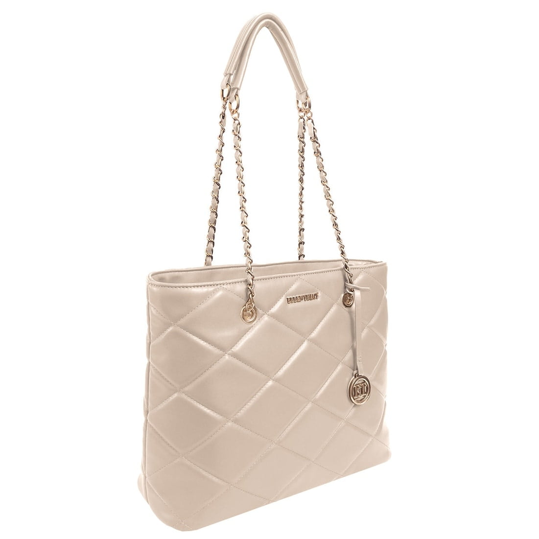 Ellen Tracy Chain Faux Smooth Leather Quilted Tote 019-Ivory - Walmart.com