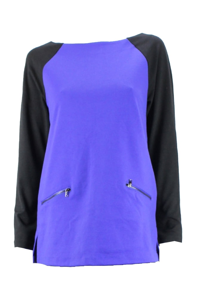Ellen Tracy Womens Blue Colorblocked Back-Zipper Top S - Walmart.com