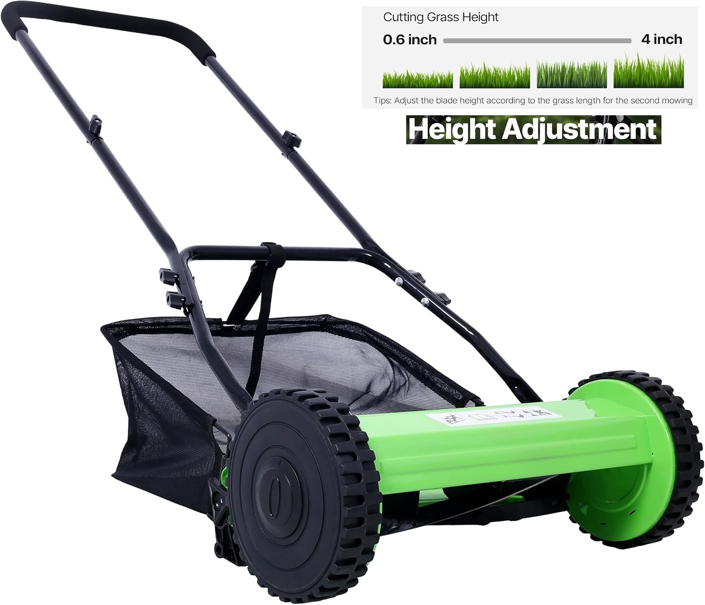 Elleree 14 inch 5-Blade Manual Push Reel Lawn Mower with Grass Catcher ...