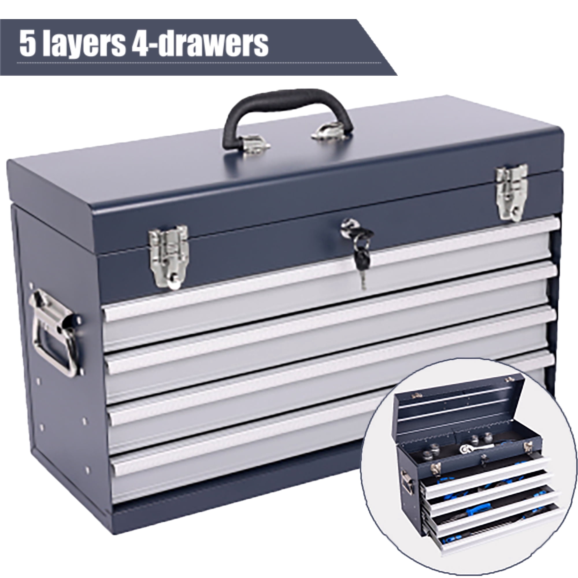 Elleree 21-inch Portable Tool Chest with Drawers,EVA Liners,Handle On ...