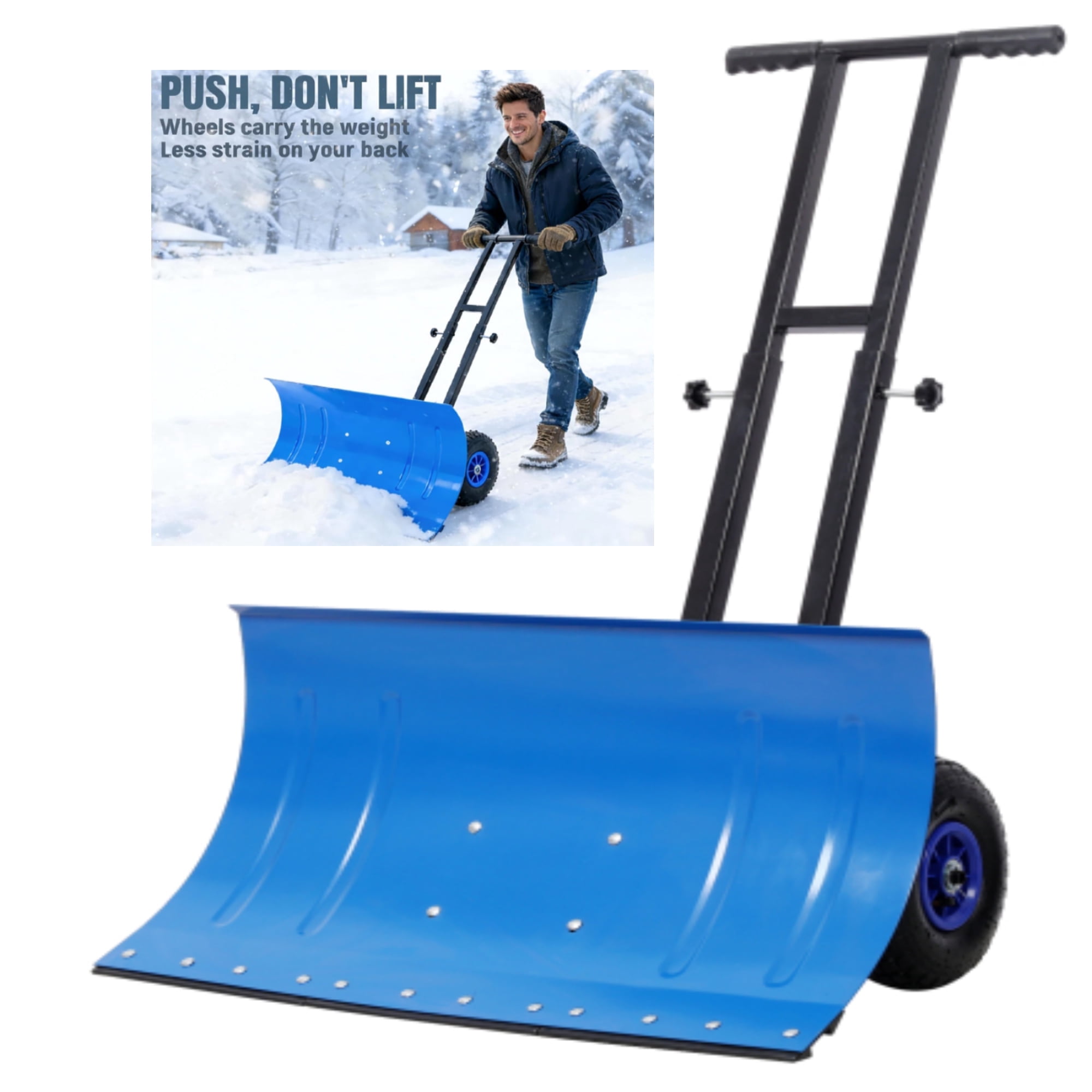Elleree 29" Push Snow Shovel with Wheels for Driveway Sidewalk ...