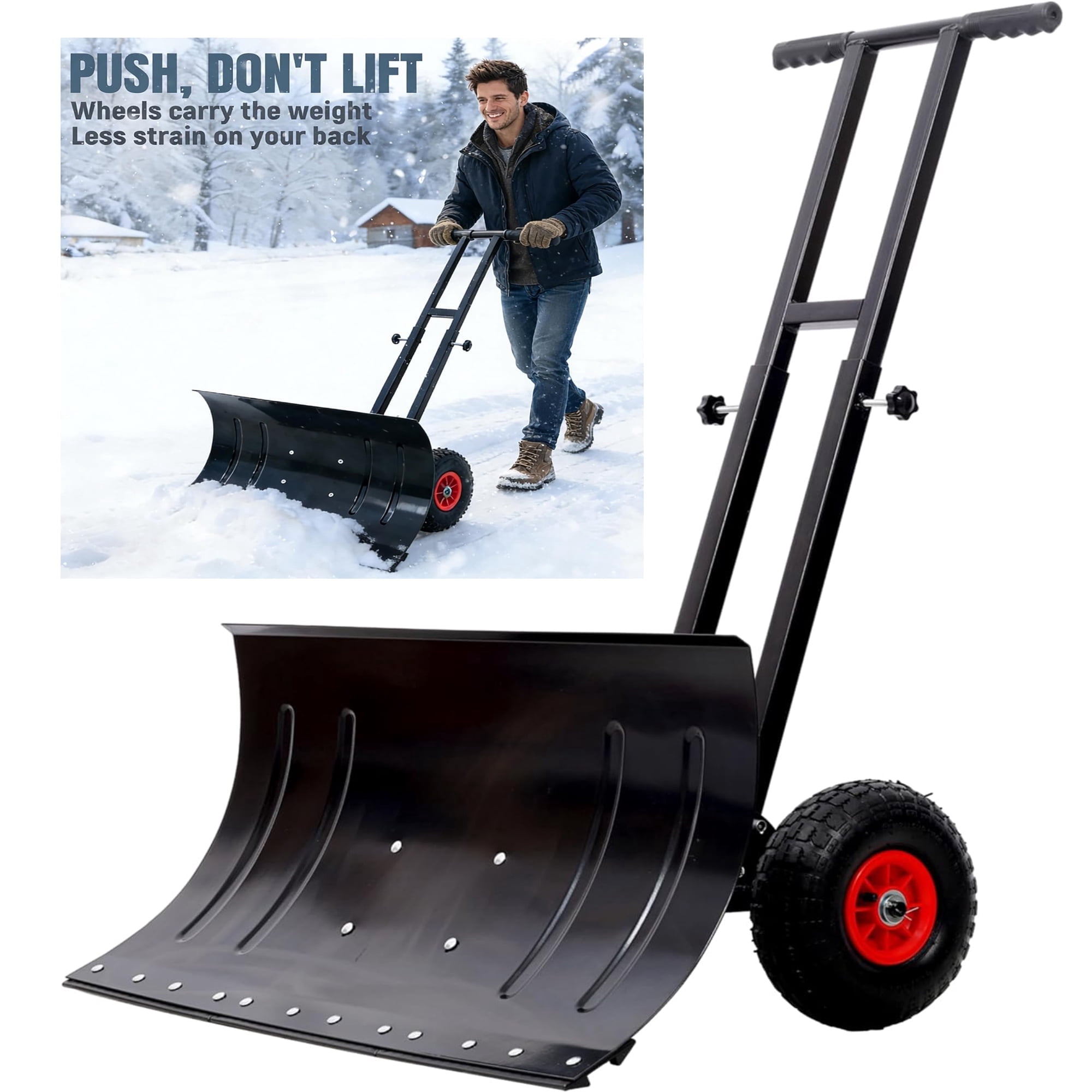 Elleree 29" Push Snow Shovel with Wheels - Walmart.com