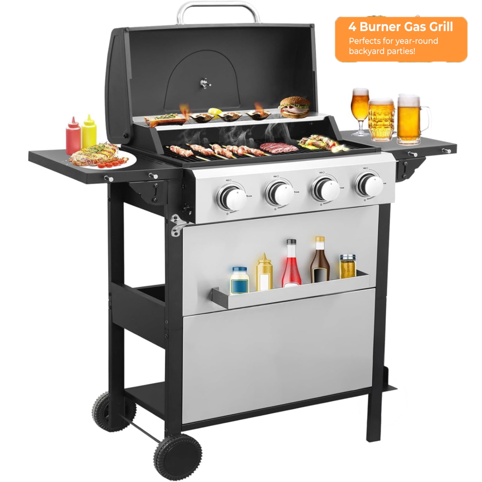Elleree 34200BTU 4-Burner Propane Gas BBQ Grill With Porcelain Enamel ...