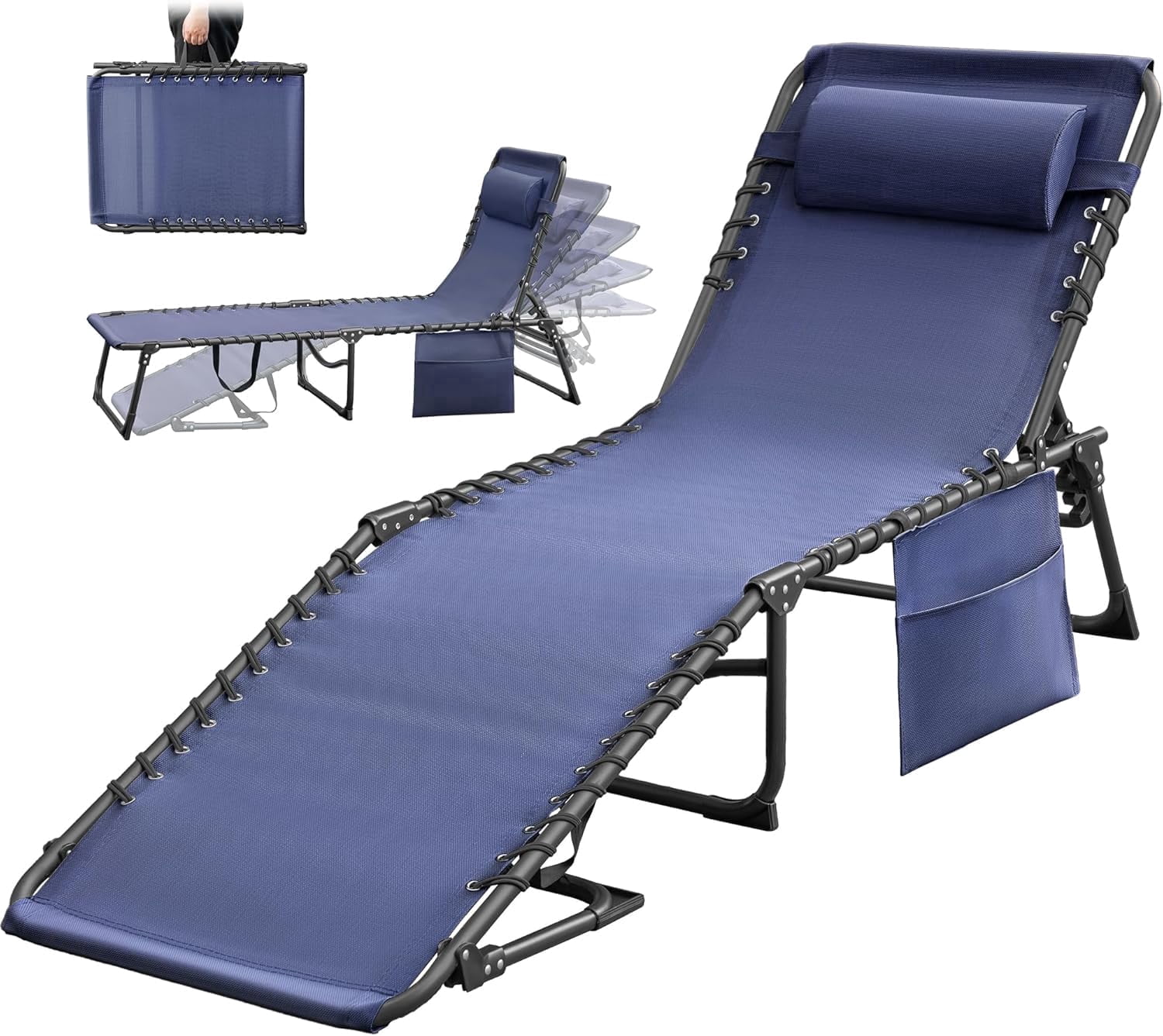 Elleree Folding Outdoor Chaise Lounge Chairs, Beach Chair with 4 ...