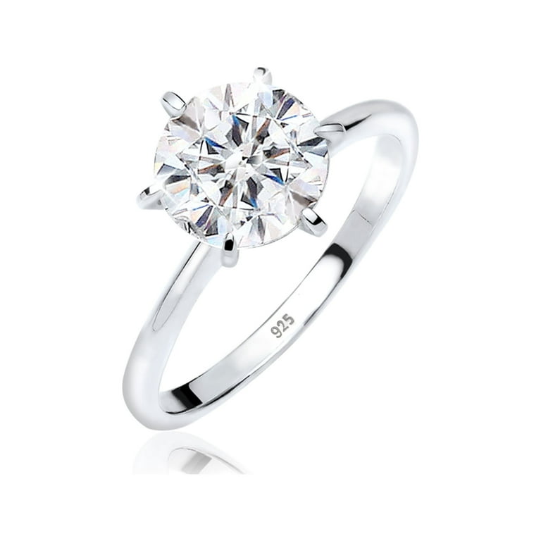 Elli by Julie Grace Round Crystal Solitaire Engagement Ring 925 Silver
