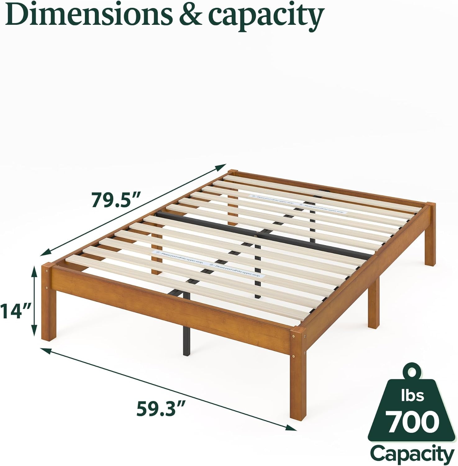 Ellie 14 Inch Bamboo Platform Bed Frame, Wood Slat Support, No Box ...