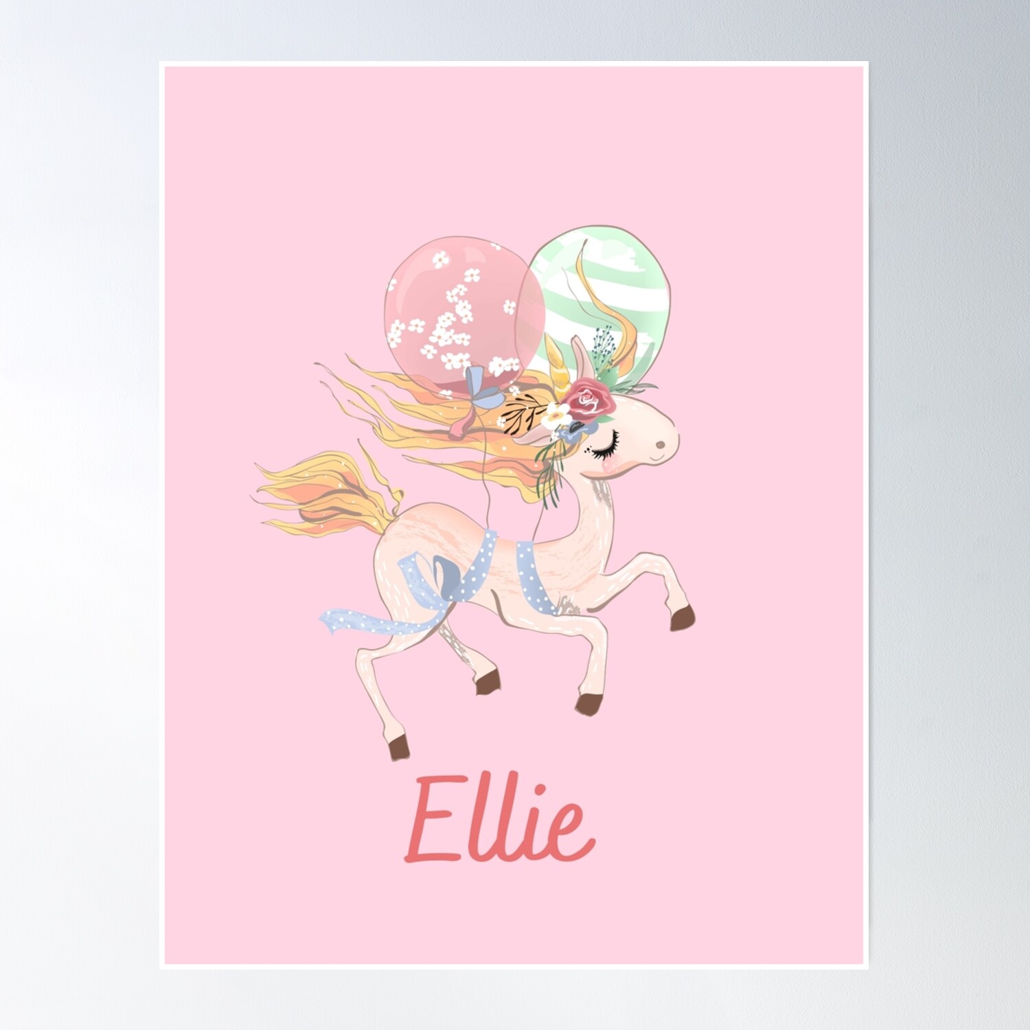 Ellie Carrousel Horse Girls Name Poster Wall Art, Modern Wall Decor ...