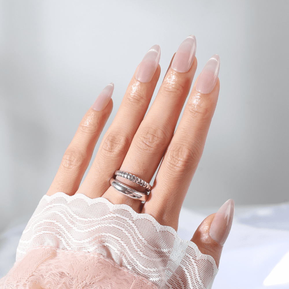 Ellie Vincy Press On Nails - Dusty Rose Cat Eye Almond Nails, Medium Long Almond Shape, Reusable ...