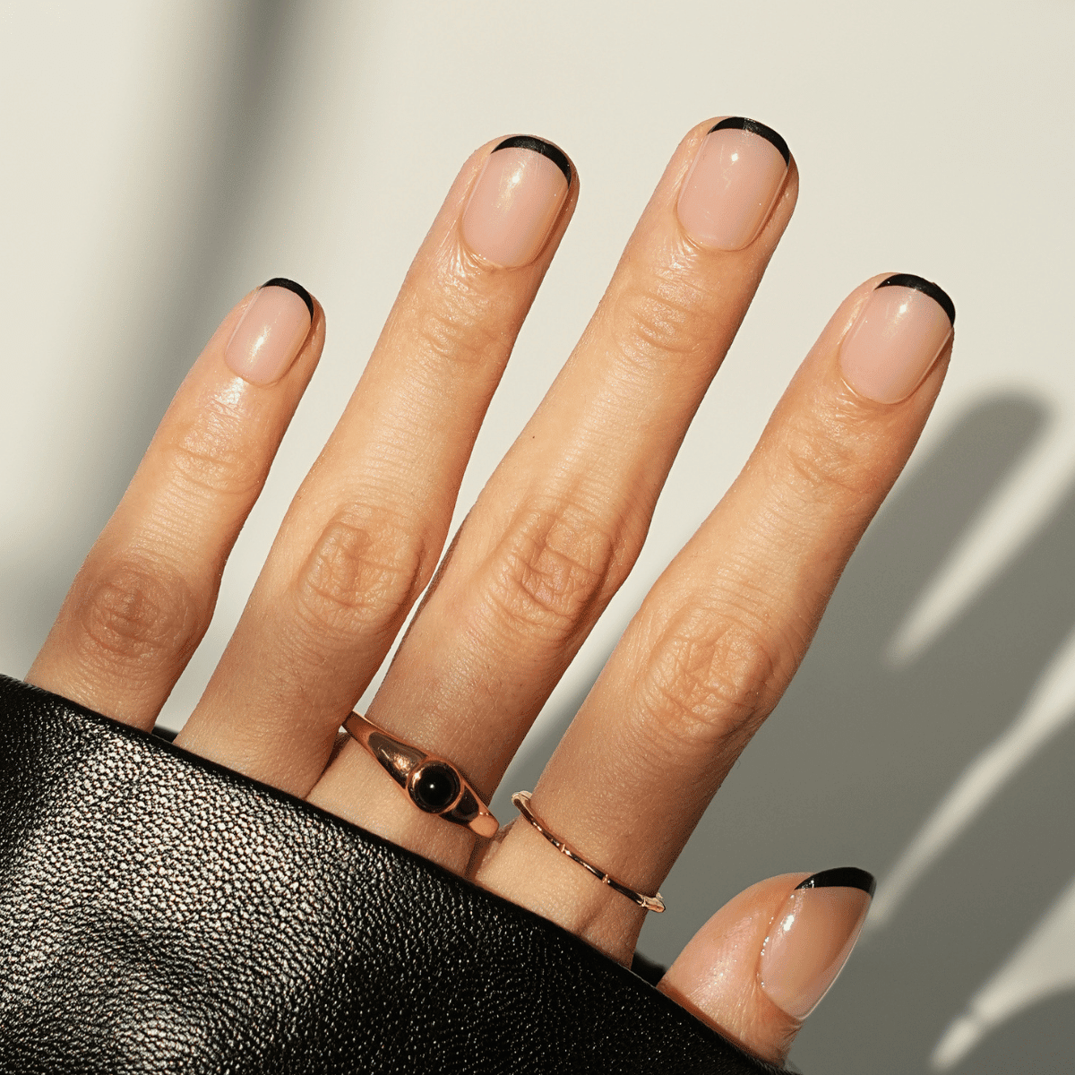 Ellie Vincy Press-On Nails – Chic Black French Squoval Shape, Nude Base ...