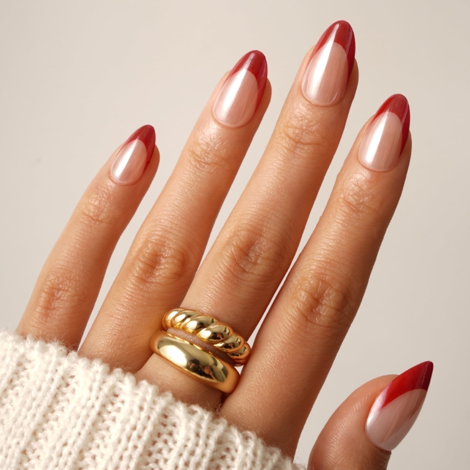 Ellie Vincy Press-On Nails – Bold Red French Almond Shape | Glossy Tip ...
