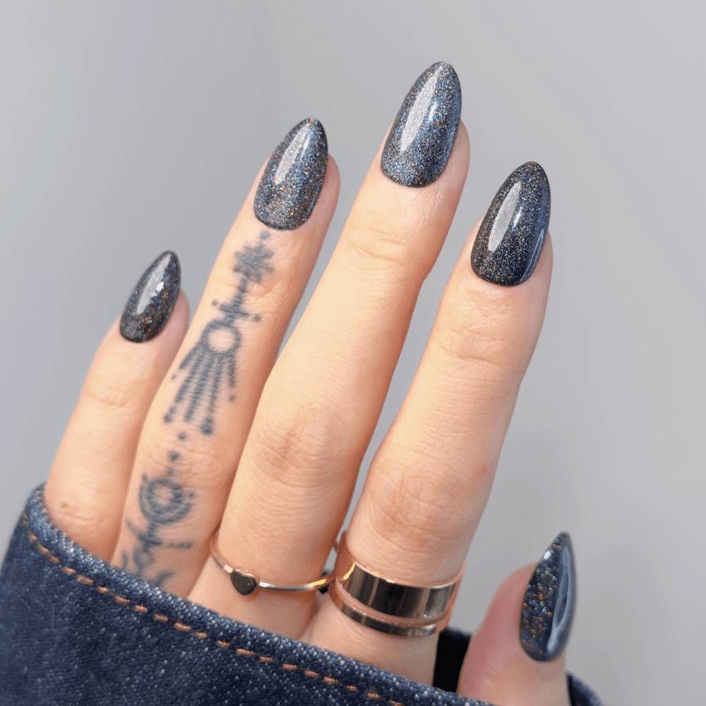 Ellie Vincy Press On Glue On Nails – Stardust Night | Short Almond Shape, 30 Piece Set with Glue ...