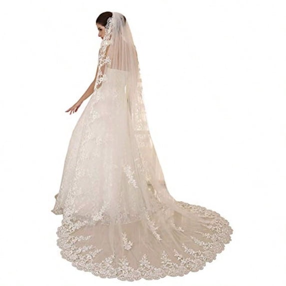 EllieHouse Women's Wedding Veils 1 Tier White Ivory 3M/4M/5M Lace Long ...