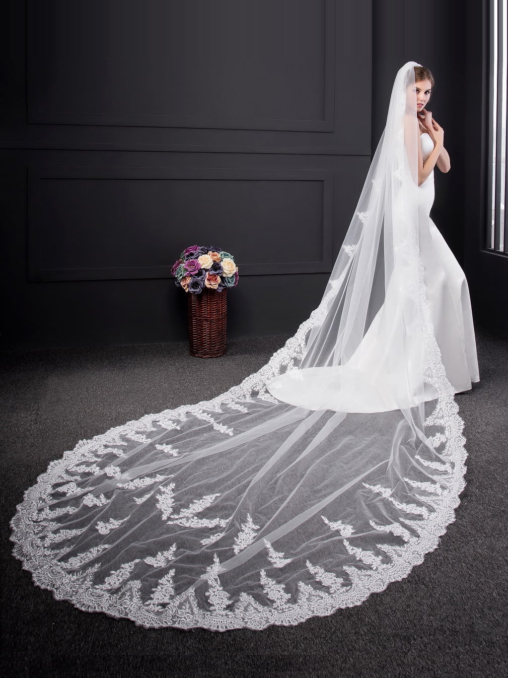 EllieWely 1 Tier Cathedral Length 3 M(118 inch) lace Wedding Bridal ...