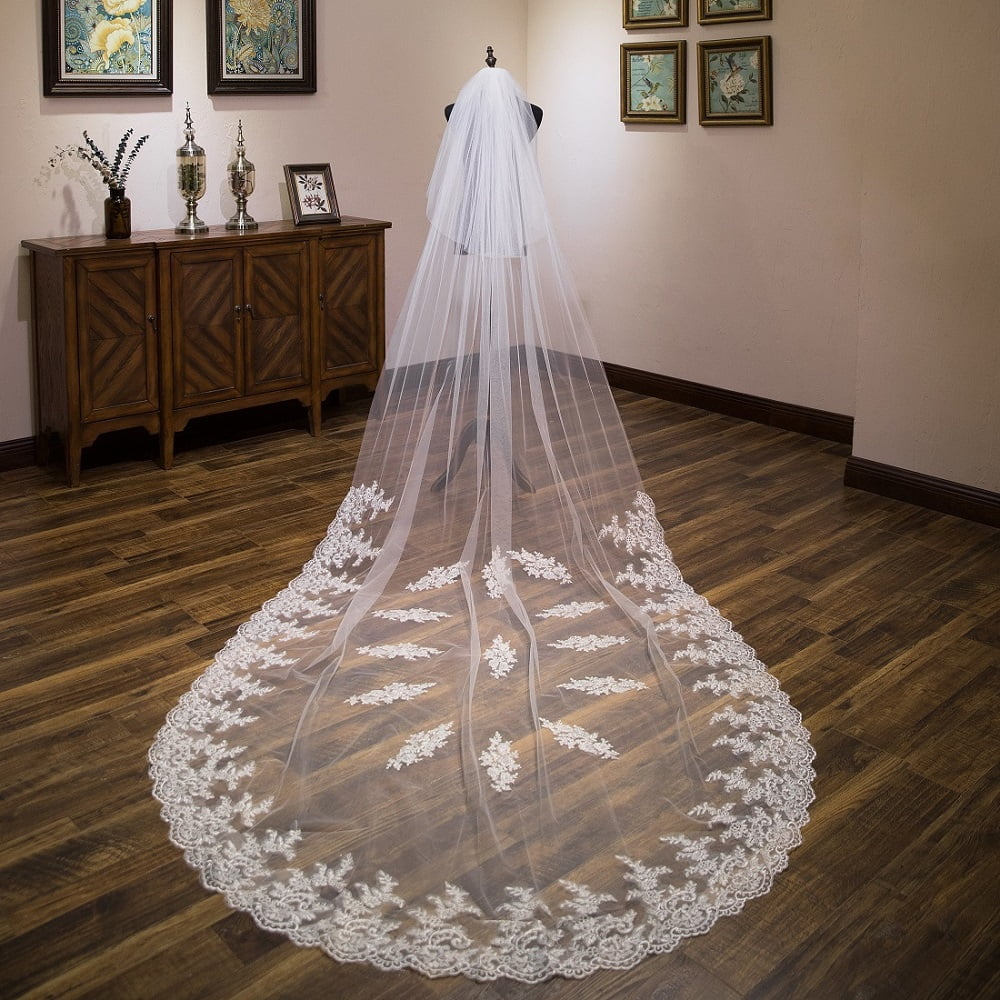 EllieWely 2 Tier Cathedral Length 3.5 M(138 inch) Lace Wedding Bridal ...