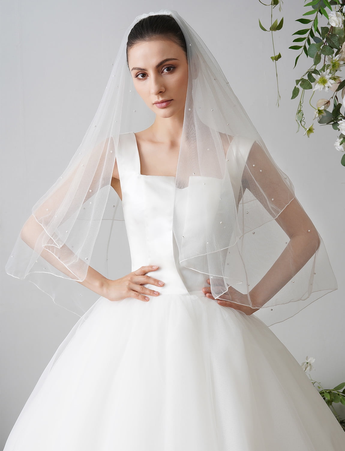 EllieWely 2 Tier Fingertip Length 90 cm(35 inch) Lace Wedding Bridal ...