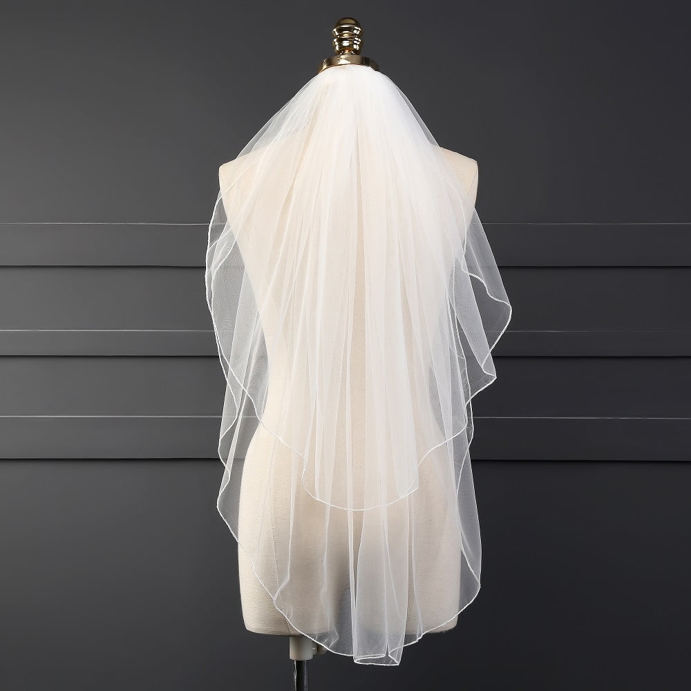 EllieWely 2 Tier Fingertip Length 90 cm(35 inch) Pencil Edge Wedding ...