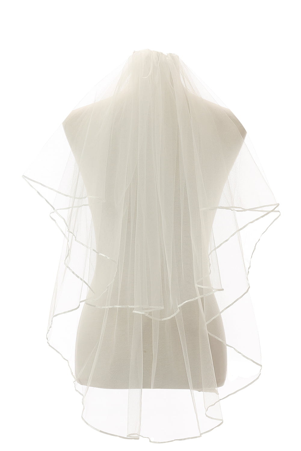 EllieWely 2 Tier Fingertip Length 90 cm(35 inch) Ribbon Edge Wedding ...