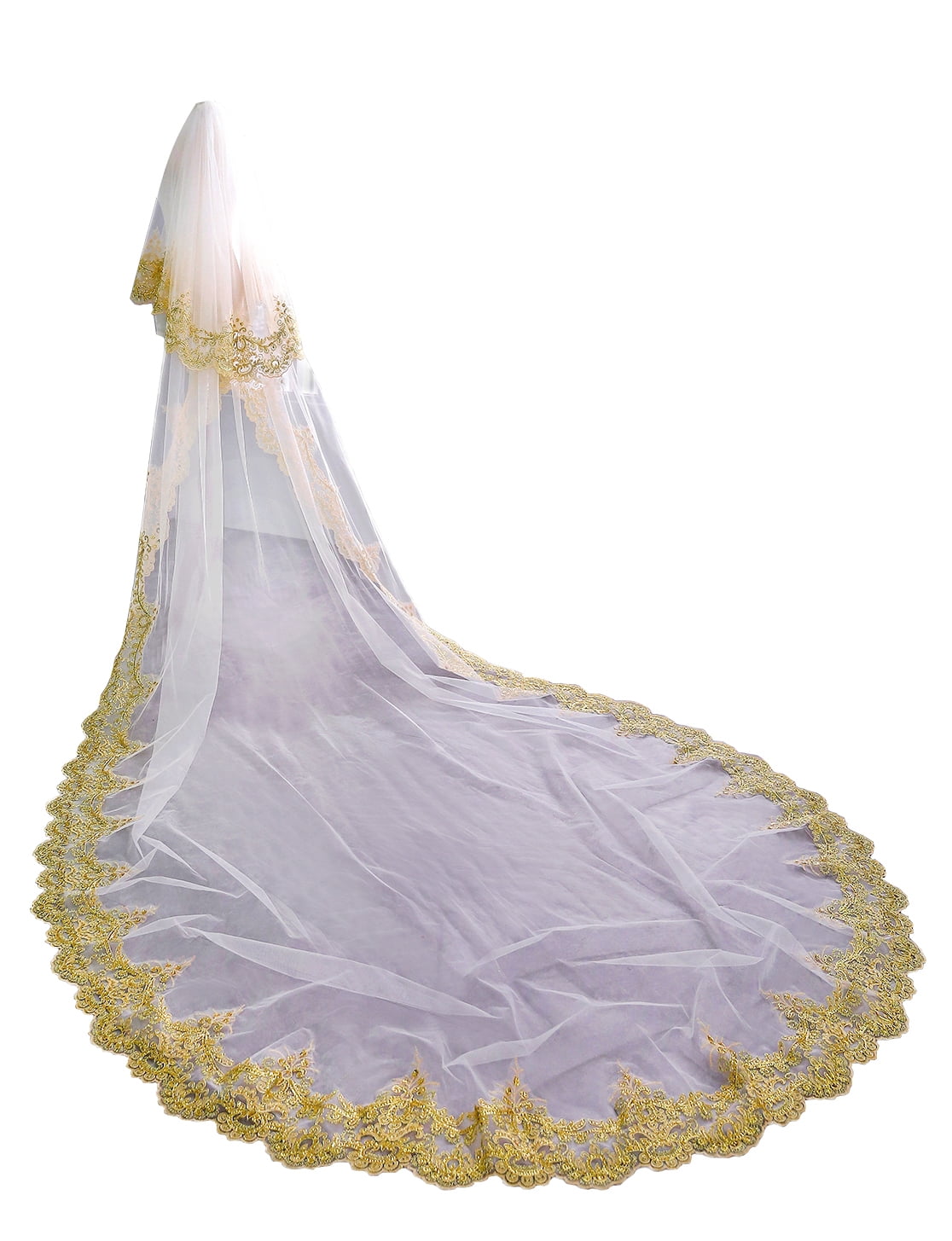 EllieWely 2 Tier Wedding Veil Cathedral Length 3 M(118 inch) Bling Gold ...