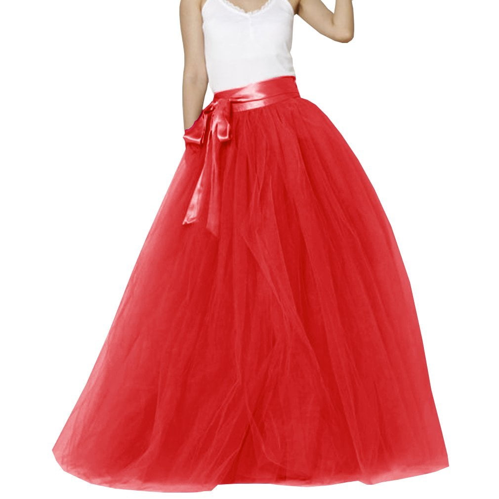 EllieWely 20+ Colors Women's Floor Length Long Tulle Tutu Skirt Red ...