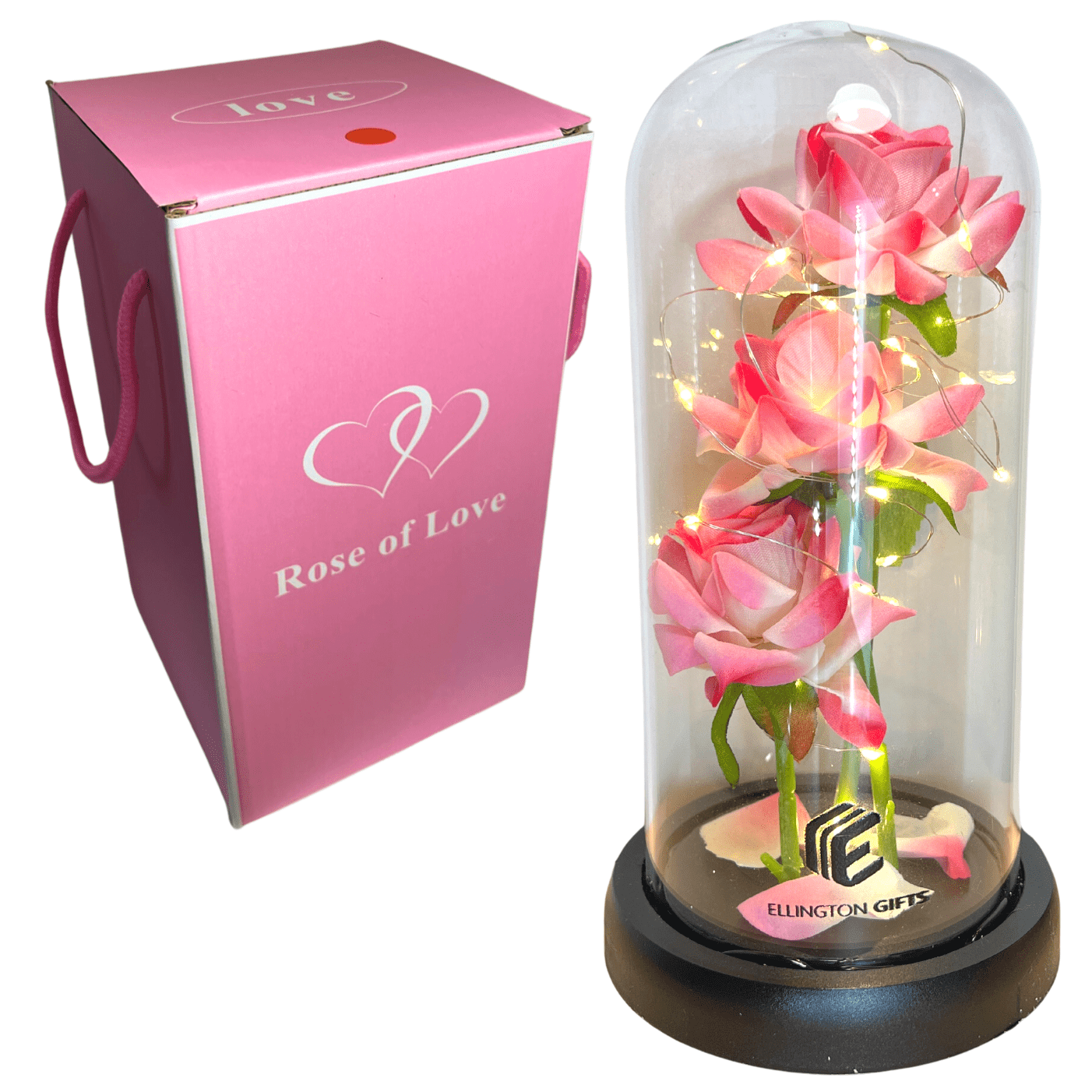 Ellington Gifts Artificial Rose Flowers Gift in Glass Dome with LED ...