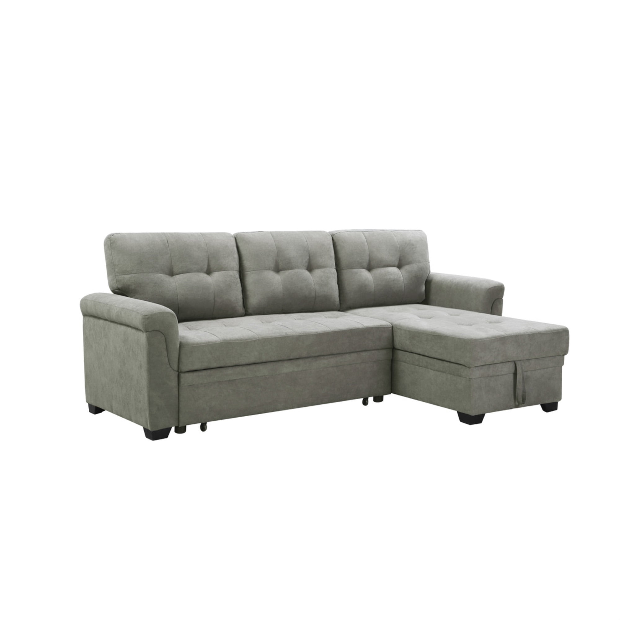 Elliot 84 Inch Sleeper Sectional Sofa with Storage Chaise, Light Gray ...