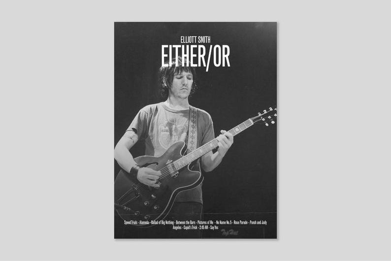Elliott Smith - Either Or Album Poster, Classic Rock Album Print ...