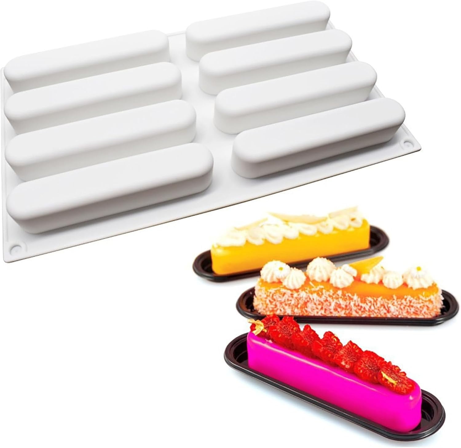 Ellipse Eclair Silicone Mold for Baking Mousse Cake, 3D Silicone Baking ...