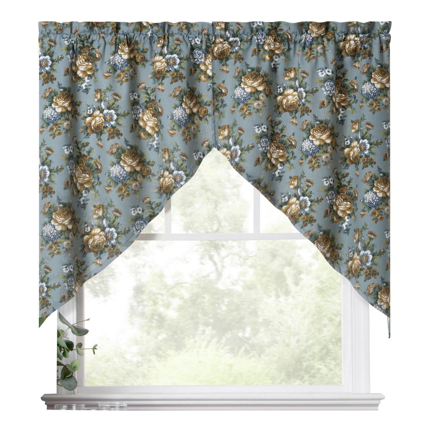 Ellis Bella Rose Stylish Medium Scale Printed Floral Pattern 1.5" Rod Pocket Tailored Swag for ...