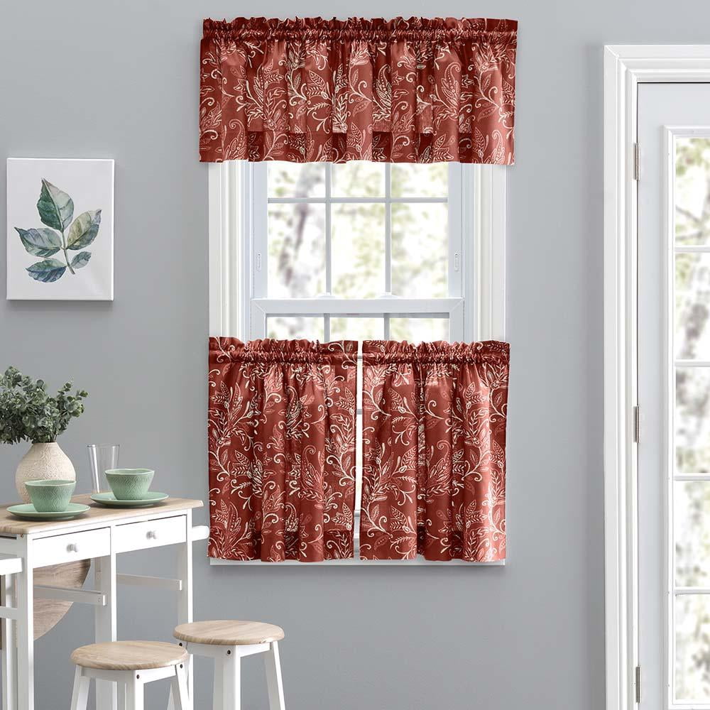Ellis Curtain Lexington Leaf Pattern on Colored Ground Curtain Tiers 56 ...