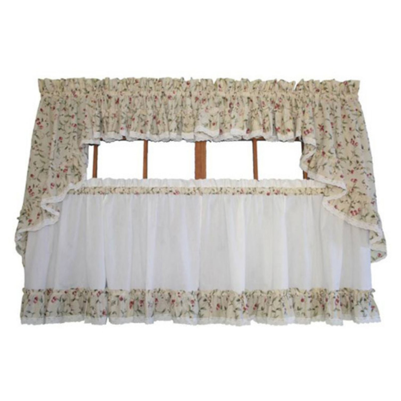 Ellis Curtain Cherries Ruffled 1.5" Rod Pocket Swag for Windows Lace ...