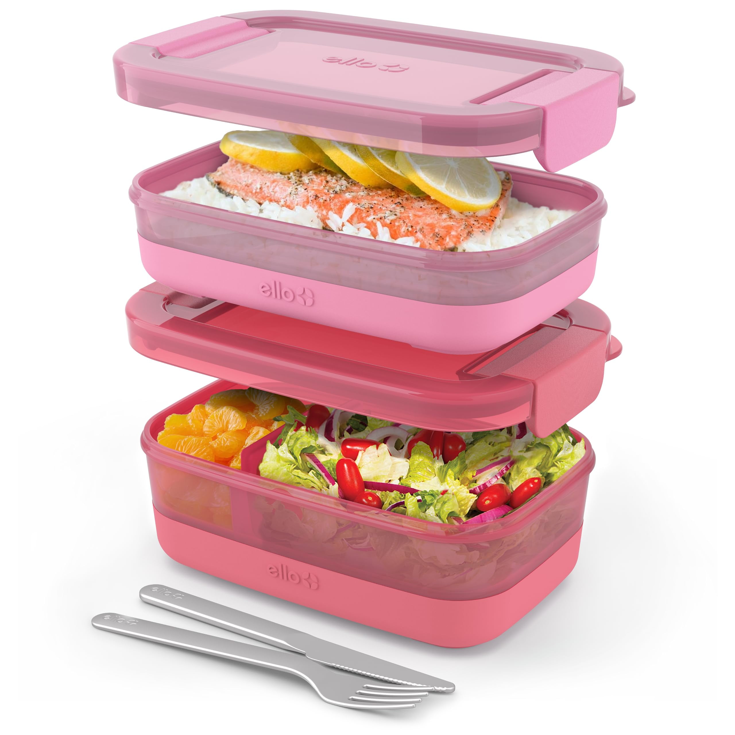 Ello 2-Pack Lunch Stack Plastic Food Storage Container Bento Box with ...