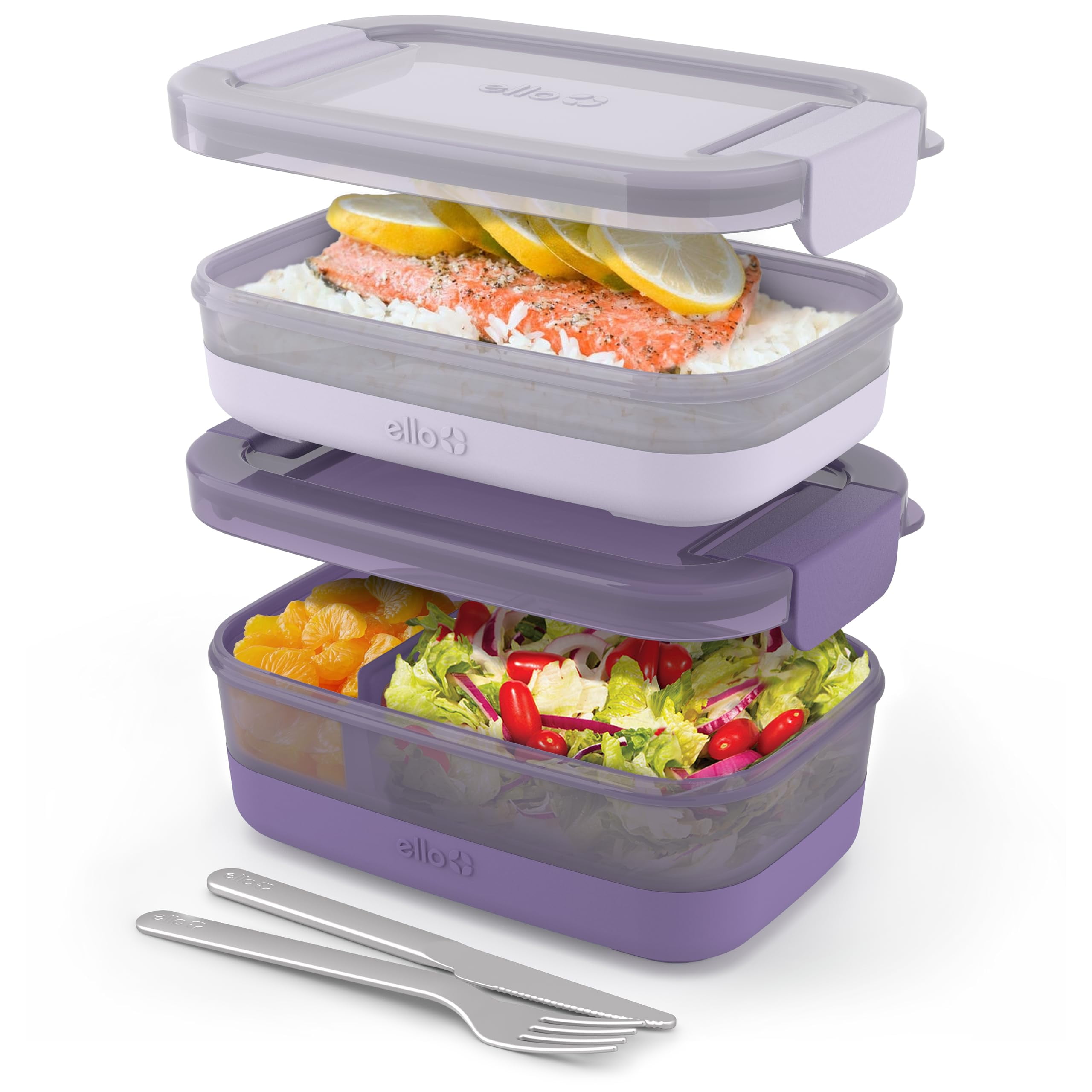 Ello 2-Pack Lunch Stack Plastic Food Storage Container Bento Box with ...