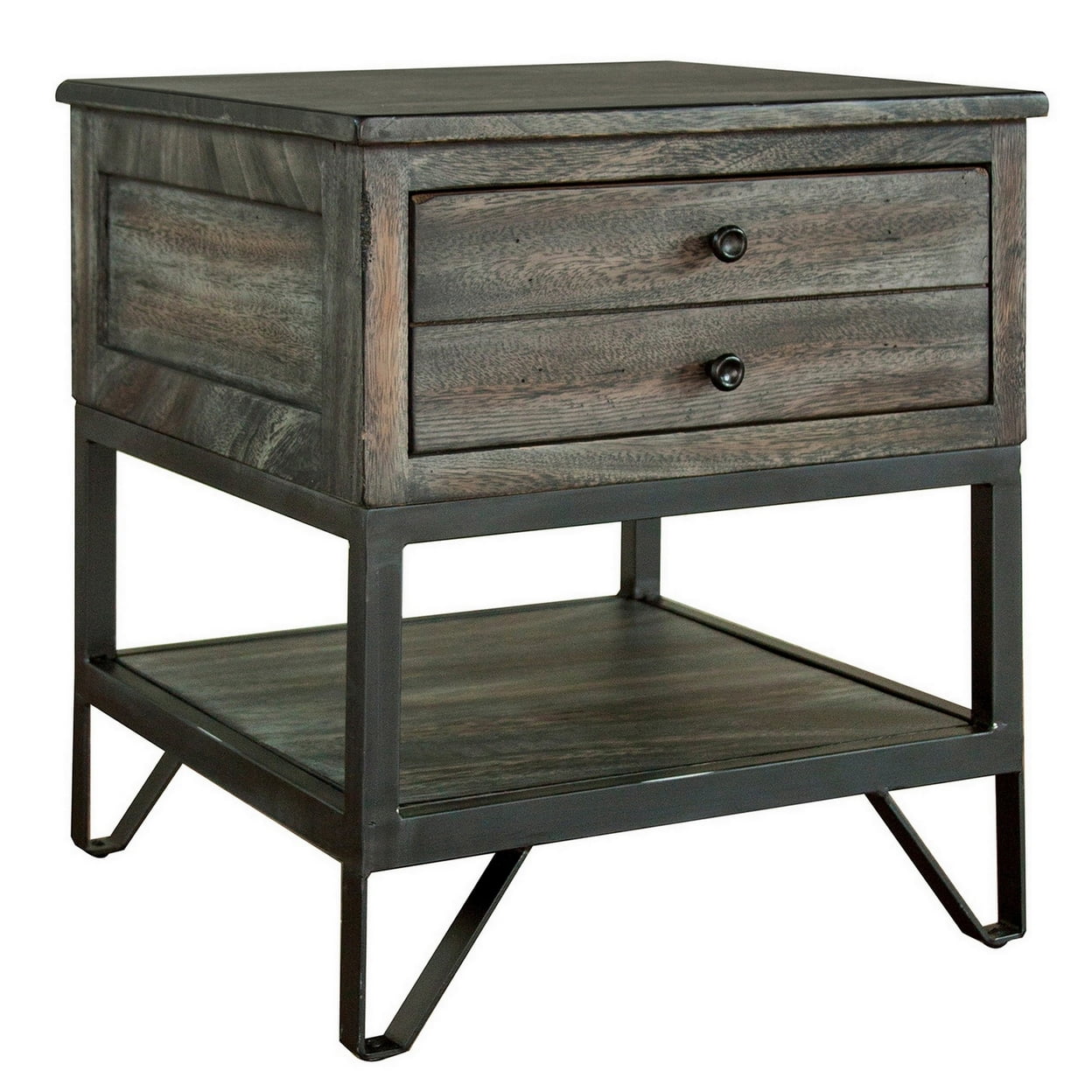 Ello 24 Inch 1 Drawer Wide End Table with Shelf Solid Wood Rustic Gray ...