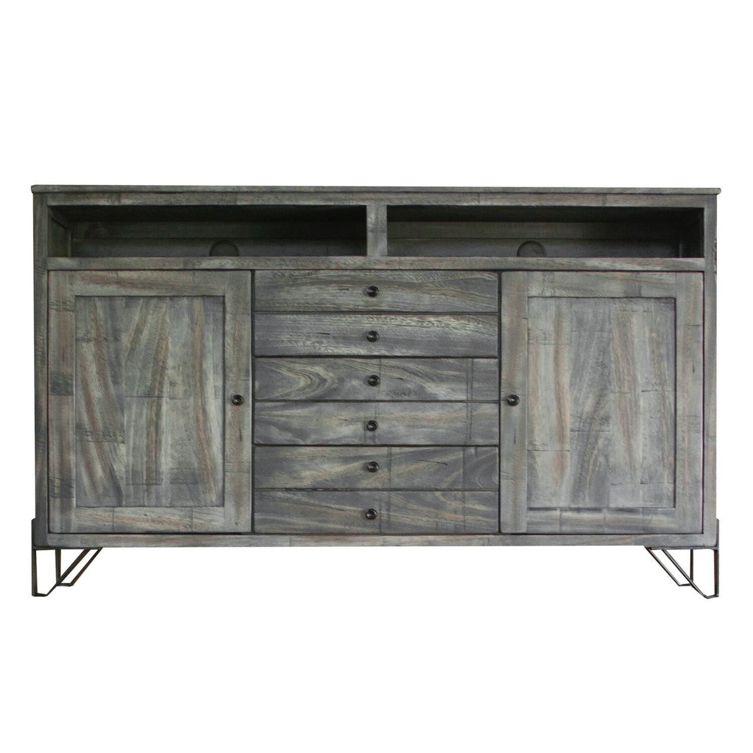 Ello 60 Inch 3 Drawer TV Entertainment Console, 2 Door, Gray Solid Wood ...