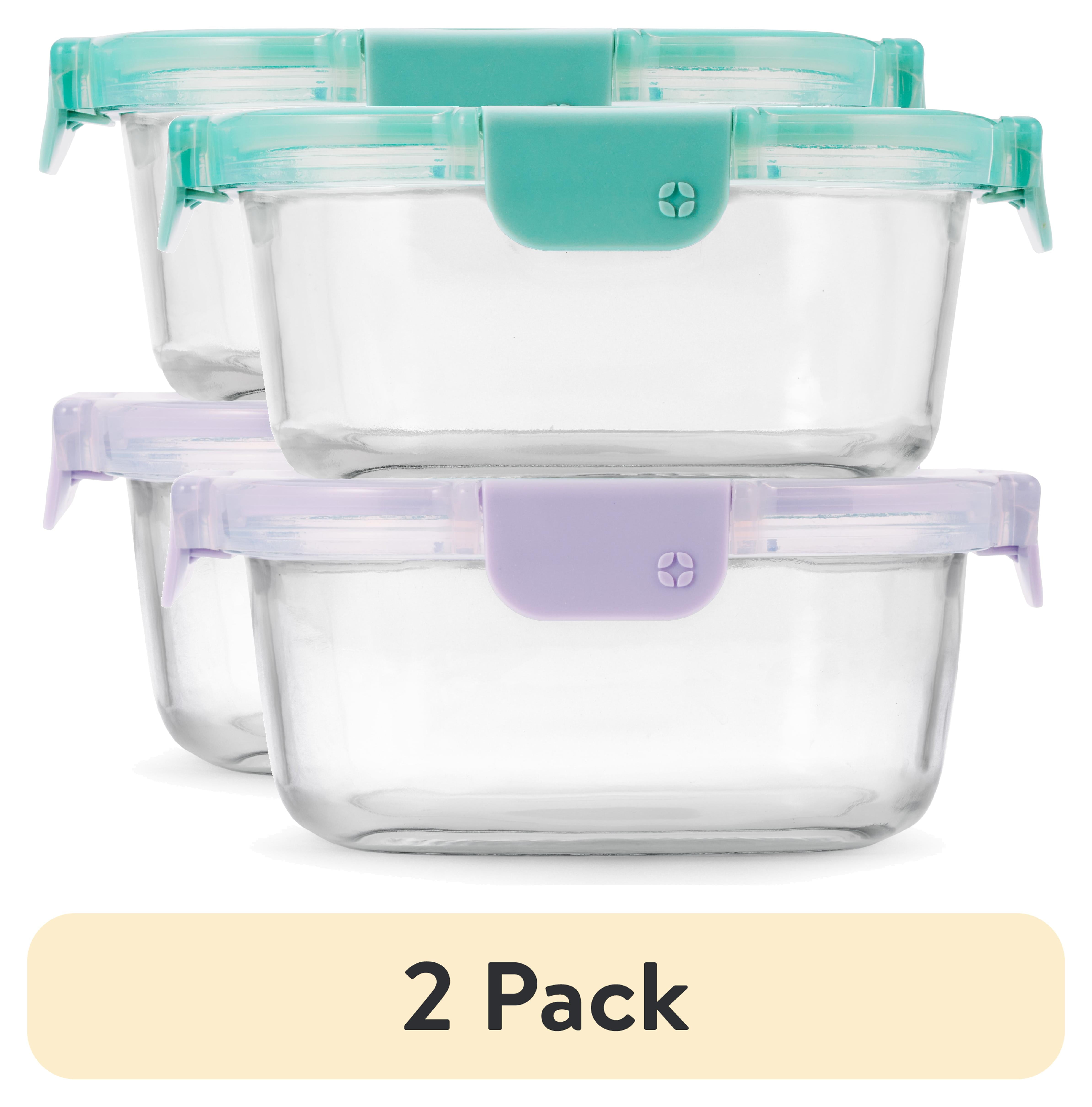 (2 pack) Ello Color Lock 3.4-Cup Round Glass Food Storage Container ...