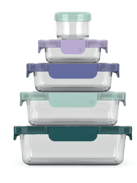 Ello Color Lock Glass Containers and Plastic Lids, 10 Piece Food ...