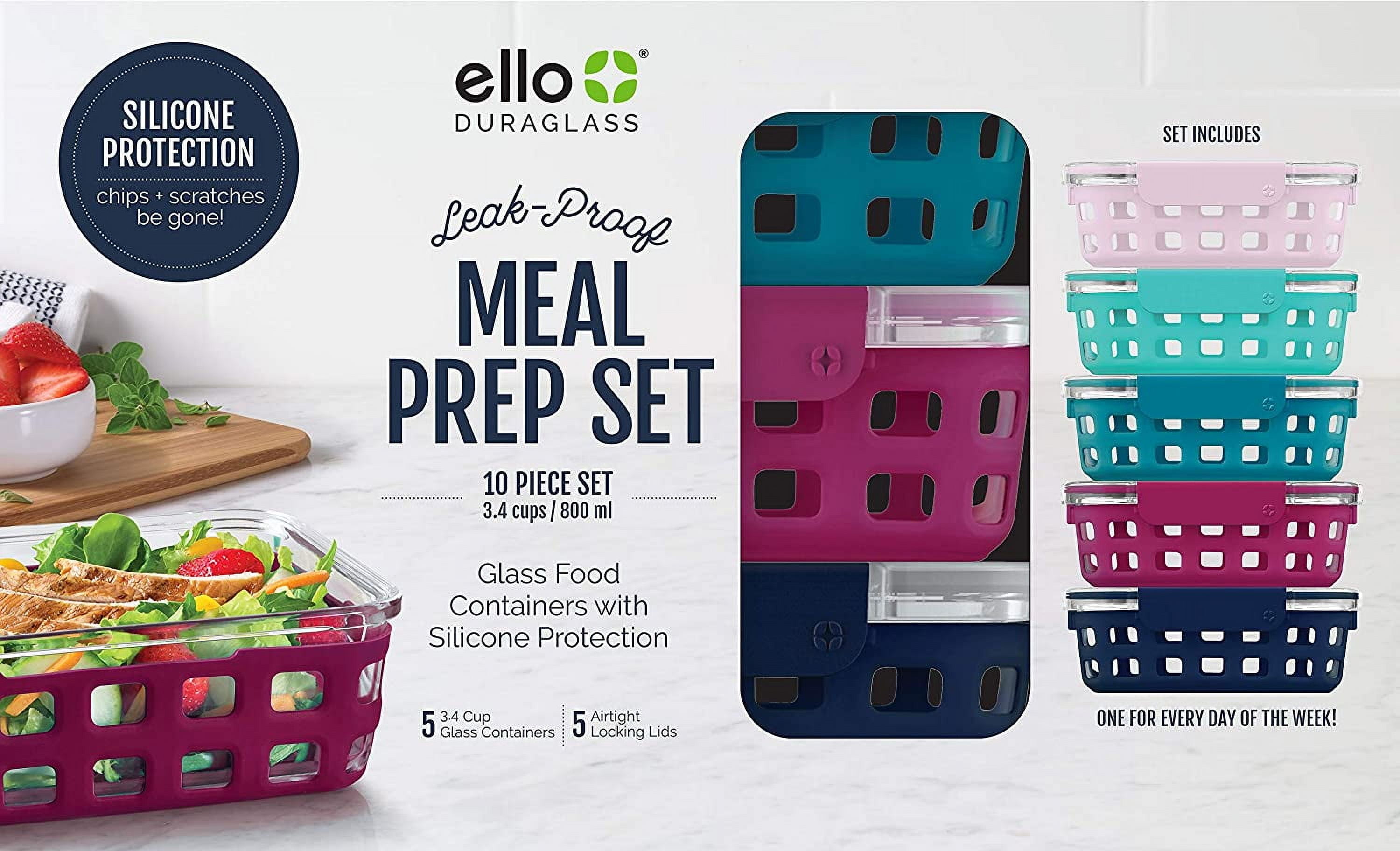 Ello Duraglass Glass Food Storage Meal Prep Containers - Walmart.com