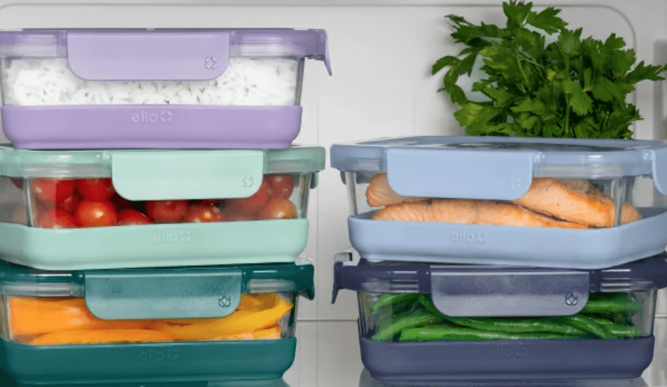 Ello Duraglass Glass Meal Prep Containers with Non-Slip Base Set, 10 ...