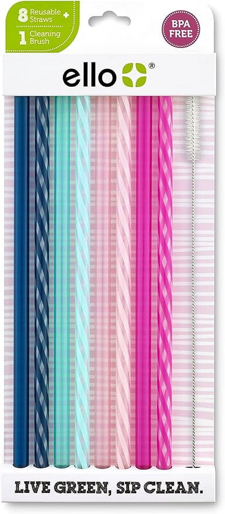 Ello Impact Reusable Hard Plastic Straws with Cleaning Brush, 8 Piece ...