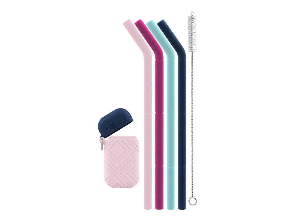 Ello Impact Reusable Silicone Fold & Store Straws with Holder Carry ...